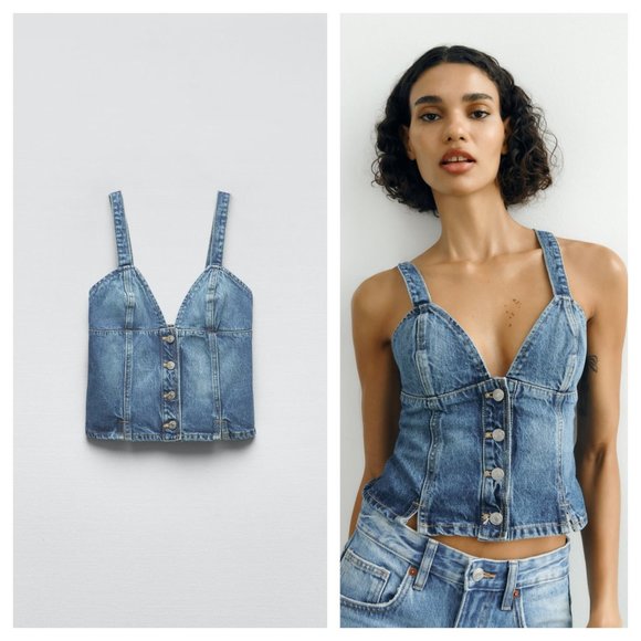Zara | Tops | Zara Denim Top | Poshmark